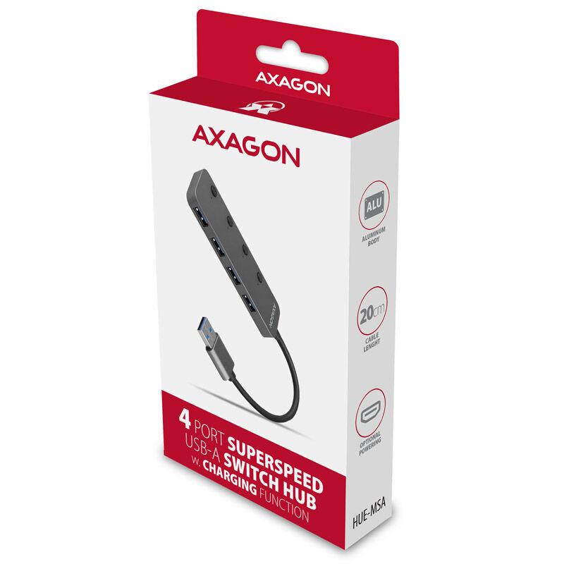 AXAGON HUE-MSA Superspeed USB-A Switch Hub, 4x USB 3.0, active - 20cm ...