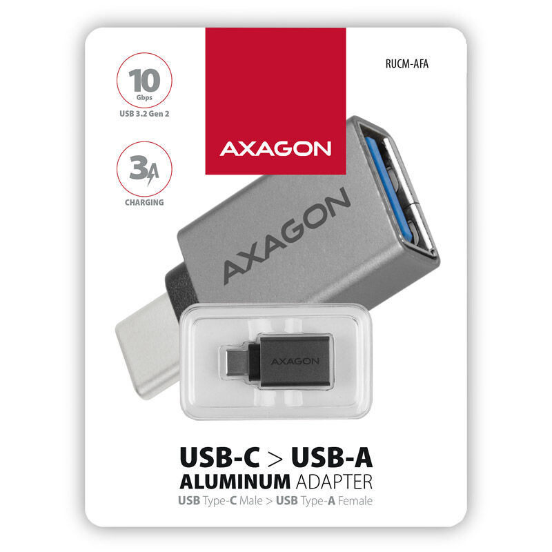 AXAGON USB-C 3.1 M to USB-A F adapter, aluminum - black - Watercooling UK