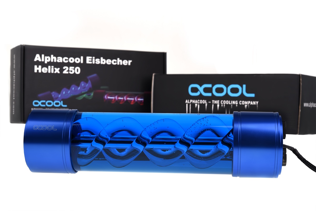 Alphacool Eisbecher Helix 250mm reservoir - blue - Watercooling UK