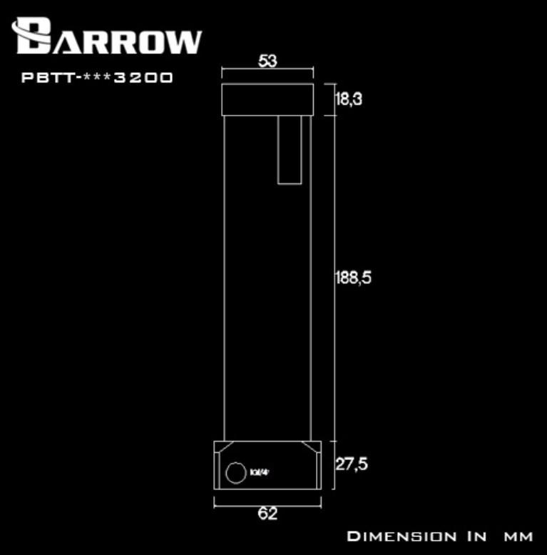 Barrow DDC Obsidian Smoked Acrylic Reservoir - 215mm - Watercooling UK