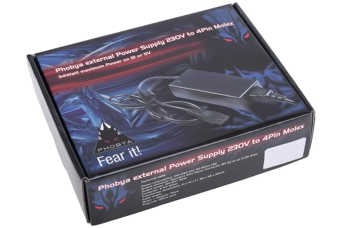 Phobya external PSU 230V to 4Pin Molex 34 Watt Including Euro / UK plug ...