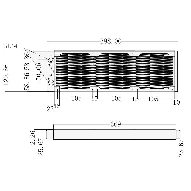 Liquid.cool 360mm (3x120mm) CC-30 Copper Radiator - Black - Watercooling UK