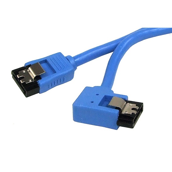 SATA round cable, blue, one side angled 90- left, with latches, 0.50m ...