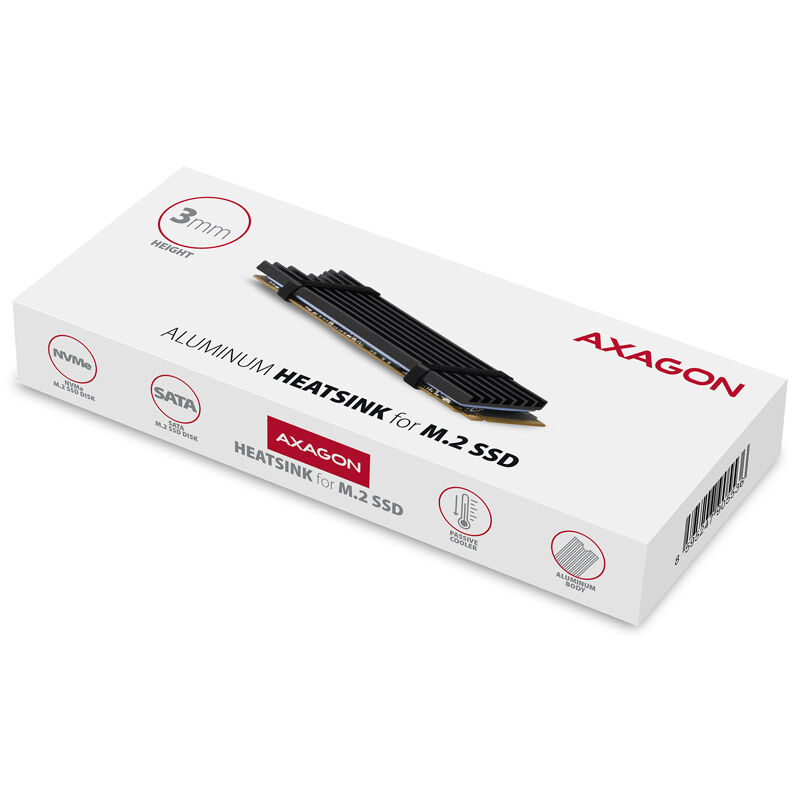 AXAGON CLR-M2L3 passive M.2 SSD heatsink - 2280, 3 mm height, aluminum ...