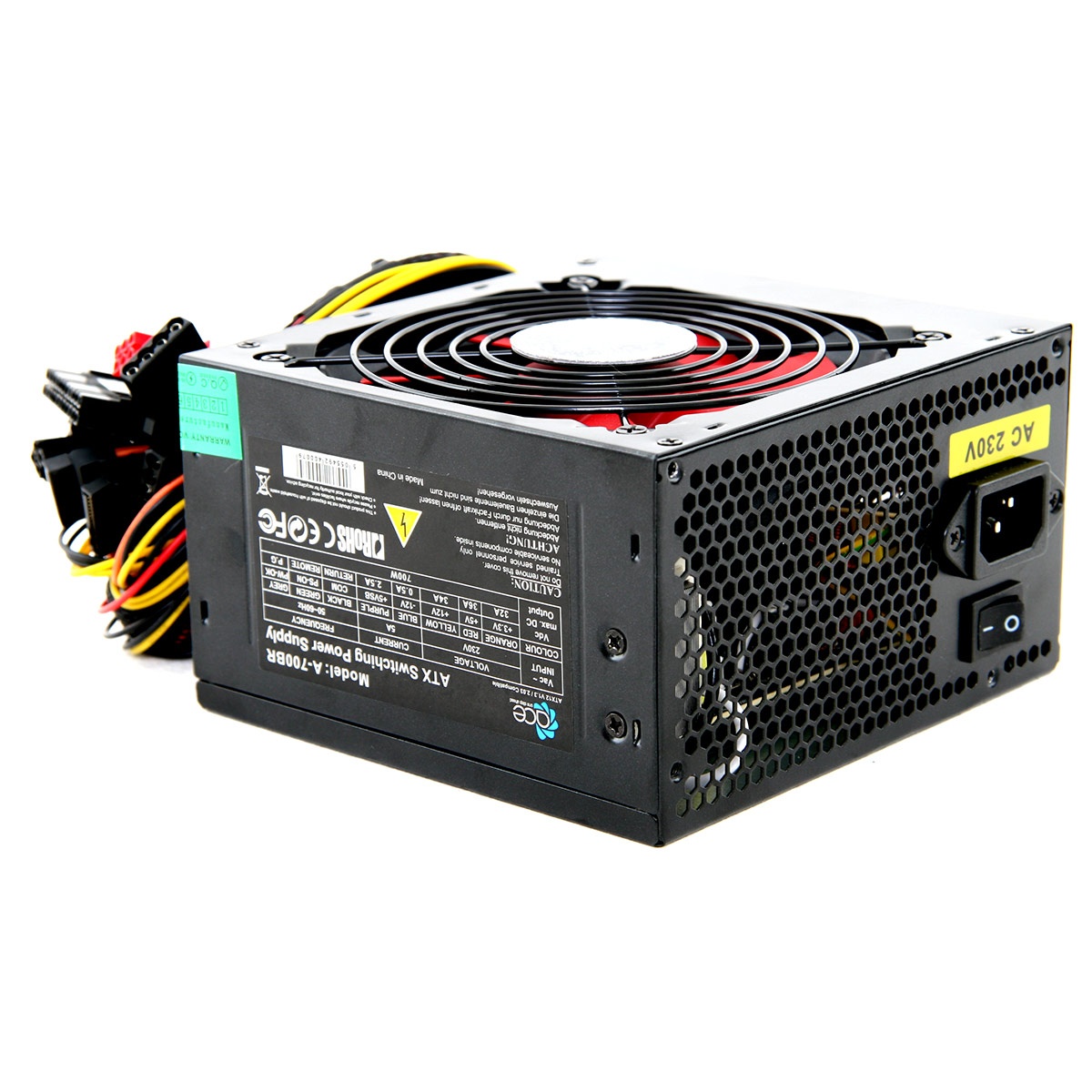 ACE 700W BR Black PSU with 12cm Red Fan and PFC - Watercooling UK