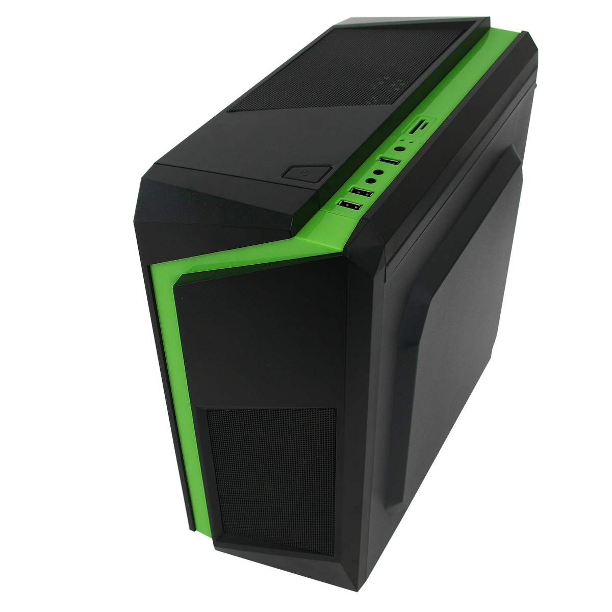 CiT F3 Black Micro-ATX Case With 12cm Green LED Fan and Green Stripe ...