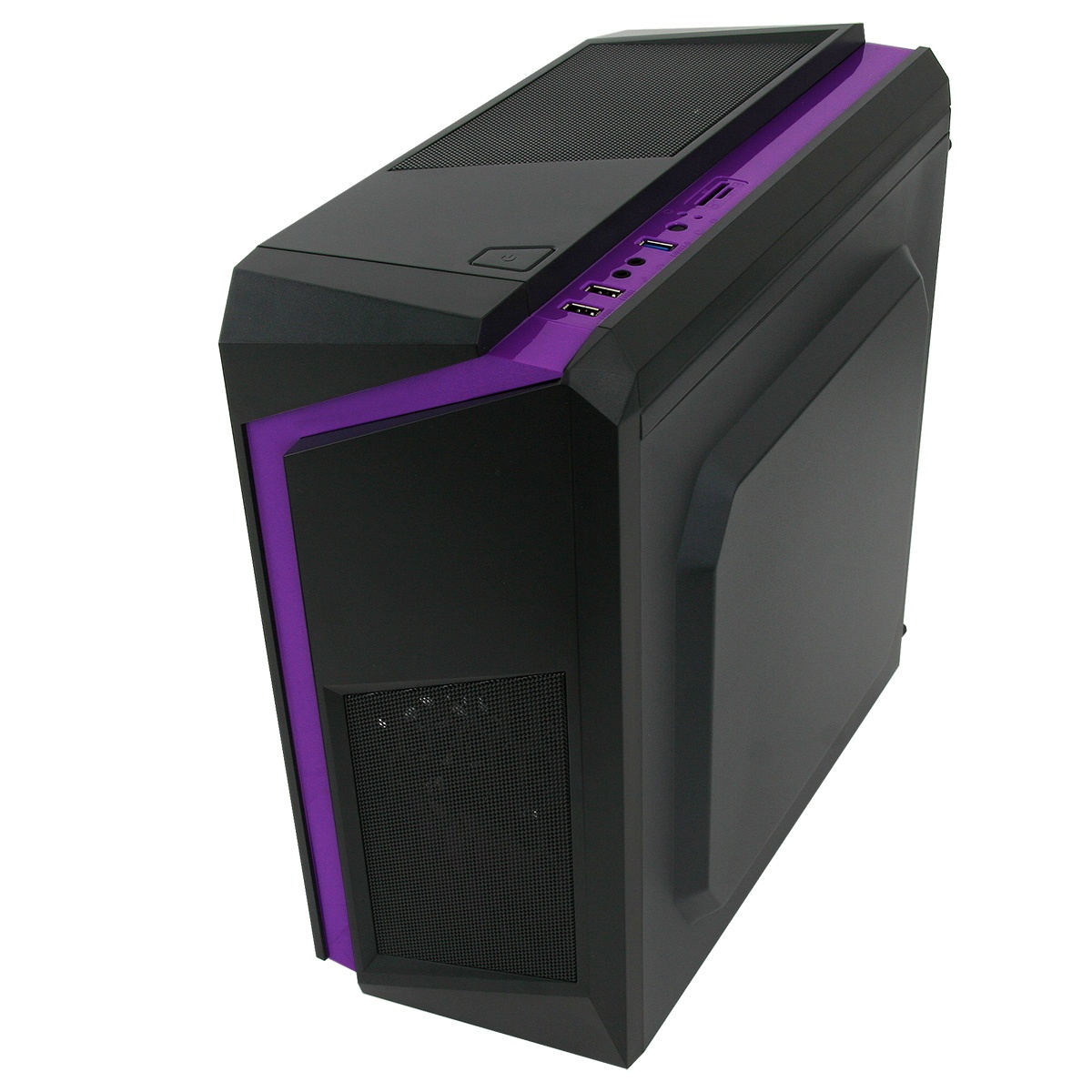 CiT F3 Black Micro-ATX Case With 12cm Purple LED Fan and Purple Stripe ...