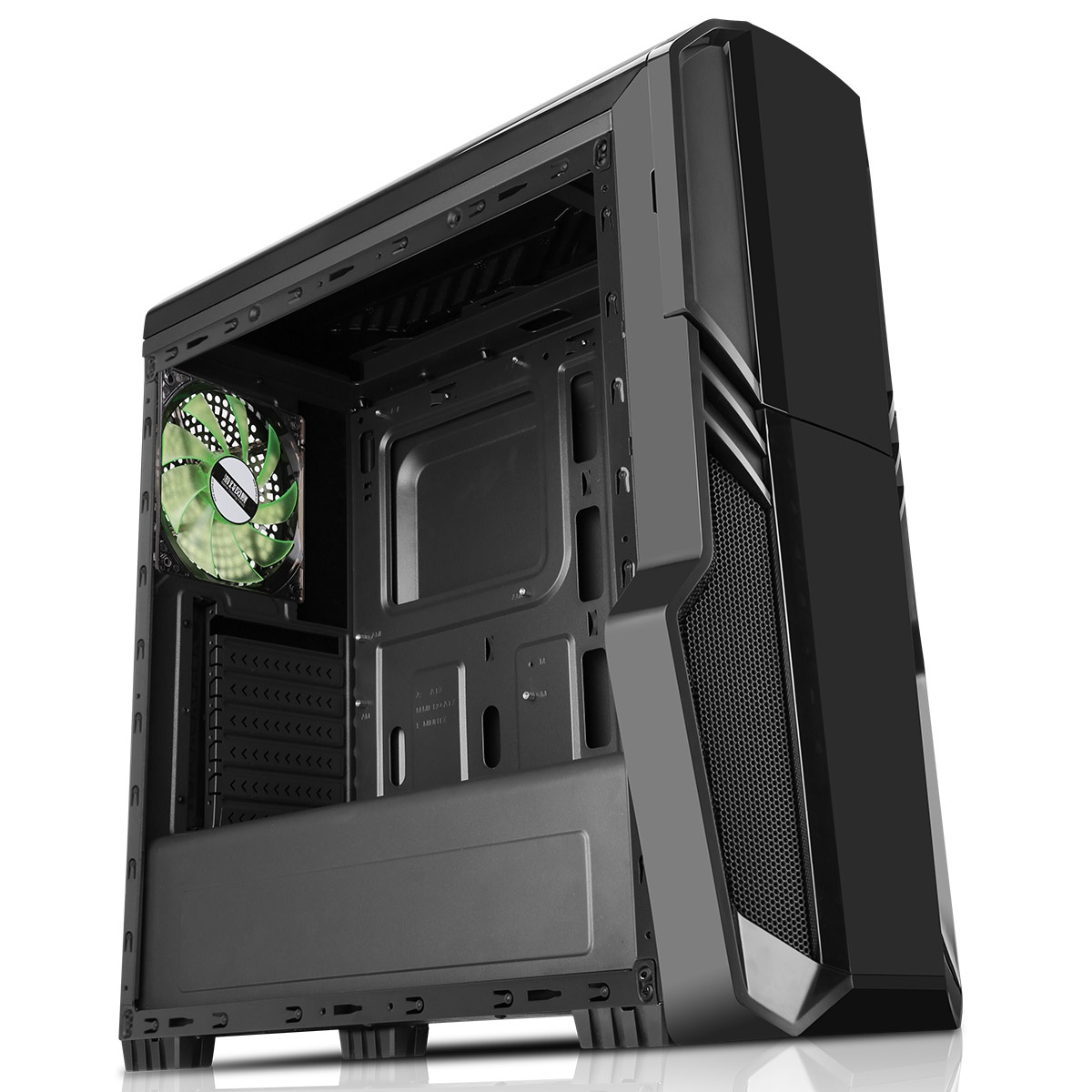 CiT G Force Black Case 1 x USB3 2 x 12cm Green 15 LED Front Fans ...