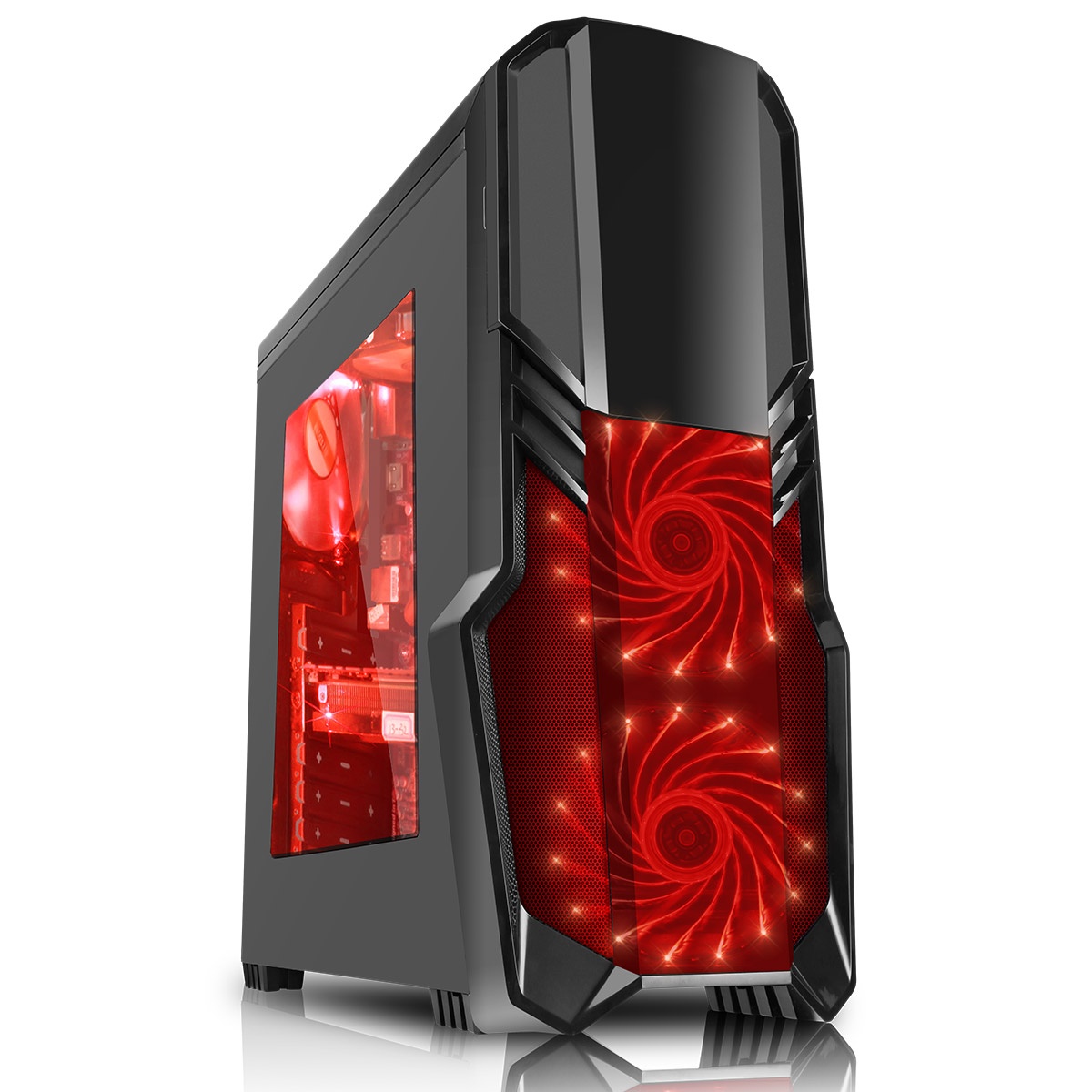 CiT G Force Black Case 1 x USB3 2 x12cm Red 15 LED Front Fans ...