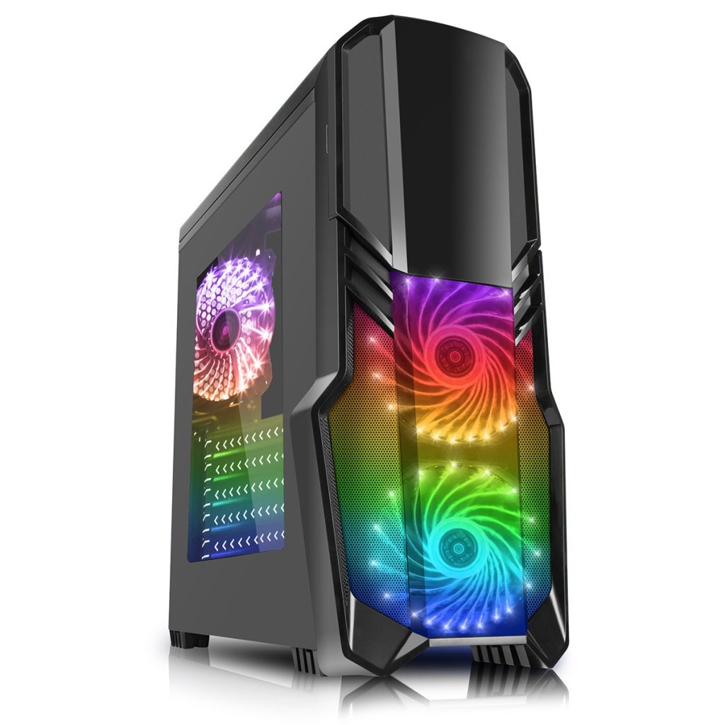 CIT G Force Black PC Gaming Case with 2 x RGB Front 1 x Rear Fans and ...