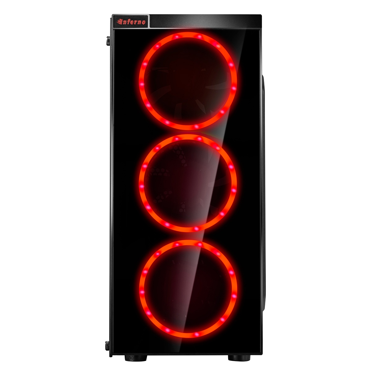 CiT Inferno Red Midi Tempered Glass Gaming Case 3 x Red Dual Side LED ...