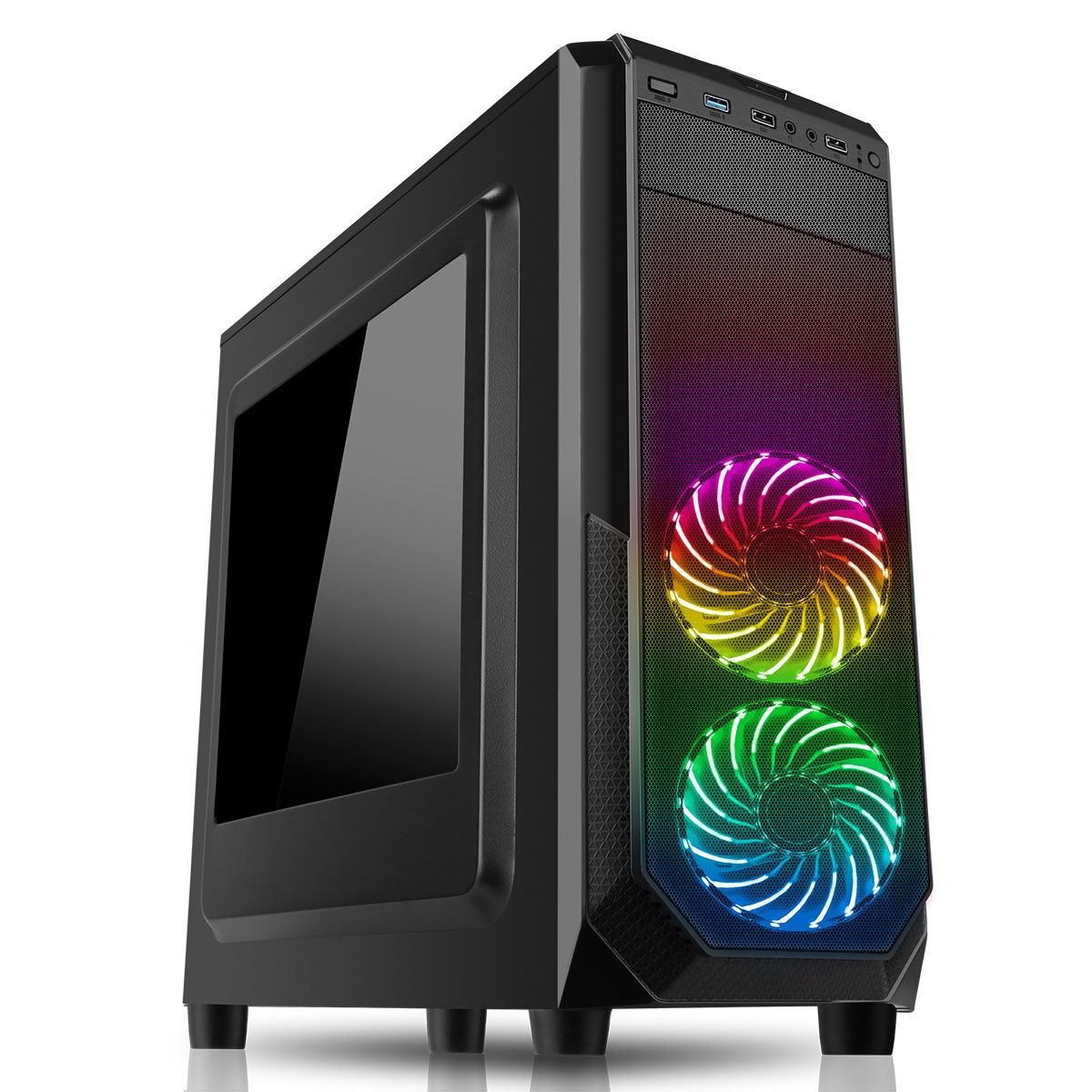 CiT Prism Black RGB Case With 2 x RGB Front Fans 1 x USB 3.0 and Side ...