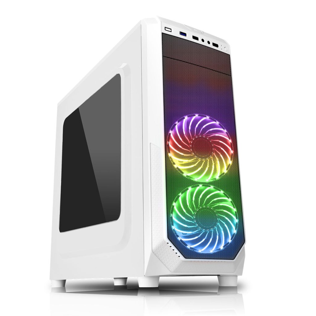 CIT Prism White RGB Case With 2 x RGB Front Fans 1 x USB 3.0 and Side ...