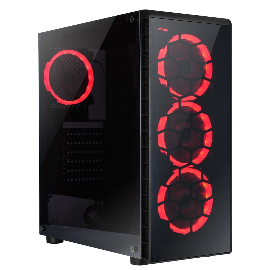 CiT Raider Mid-Tower Gaming Case With 4 x Halo Ring Red Fans Tempered ...