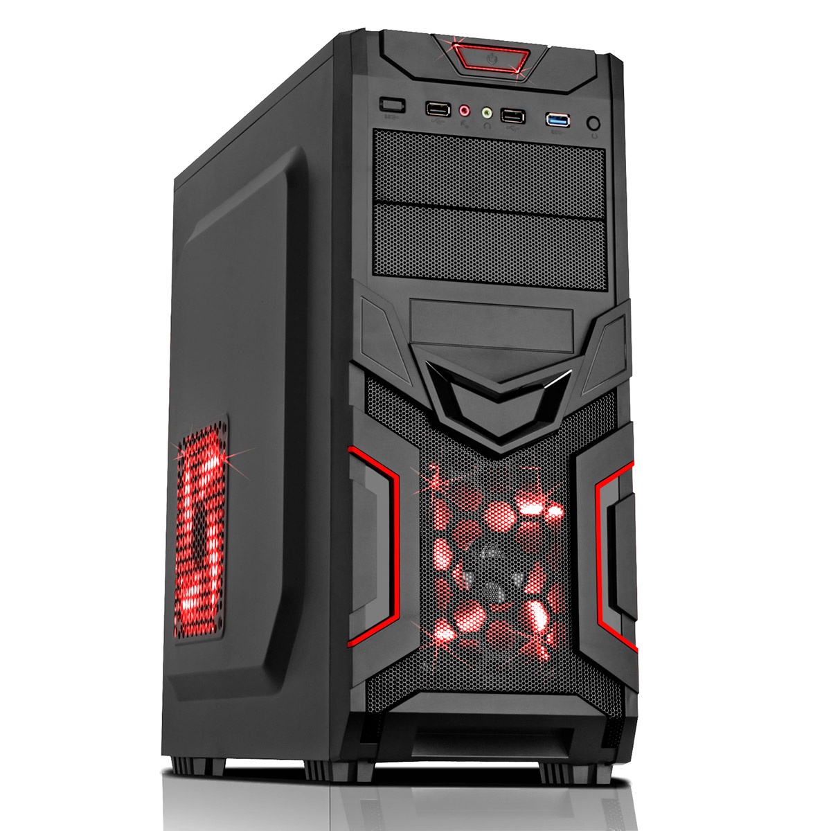 CiT Red Devil Mesh Gaming Case Black/Red Interior USB3 12cm Red LED ...