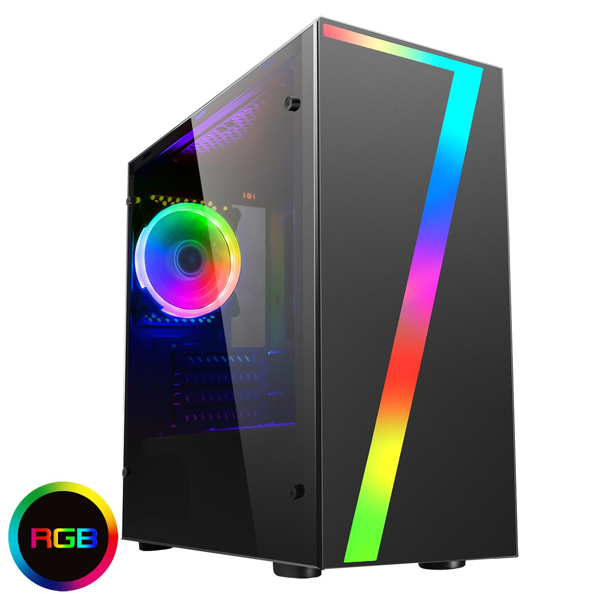 CiT Seven MATX Gaming Case Rainbow RGB Strip 1 x Rainbow RGB Fan ...