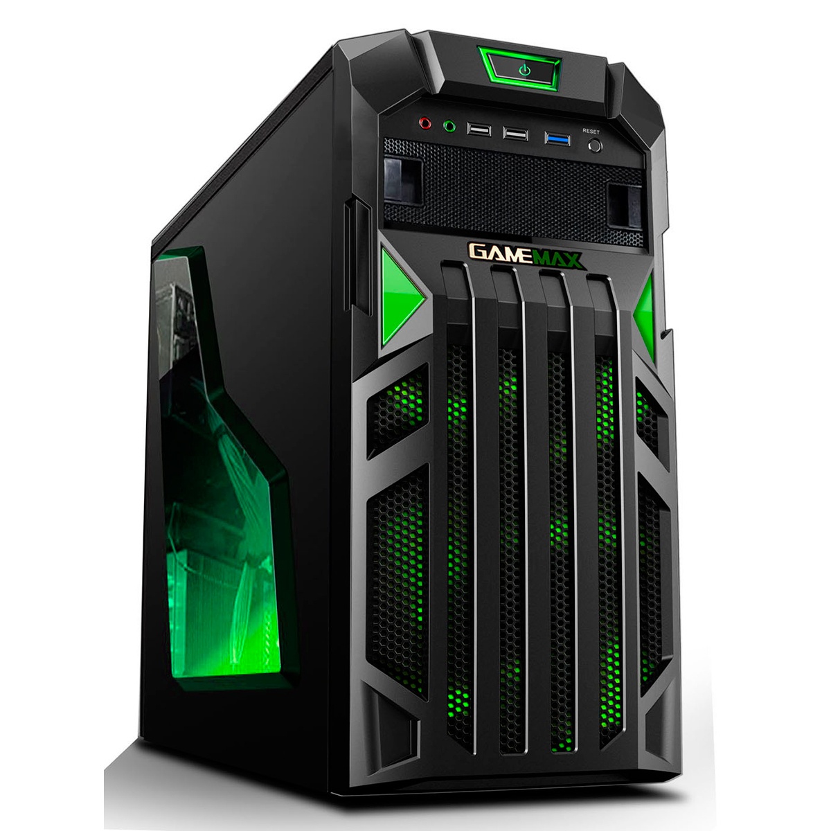 Game Max Centurion Gaming Case with Front and Rear Green LED Fans 1x ...
