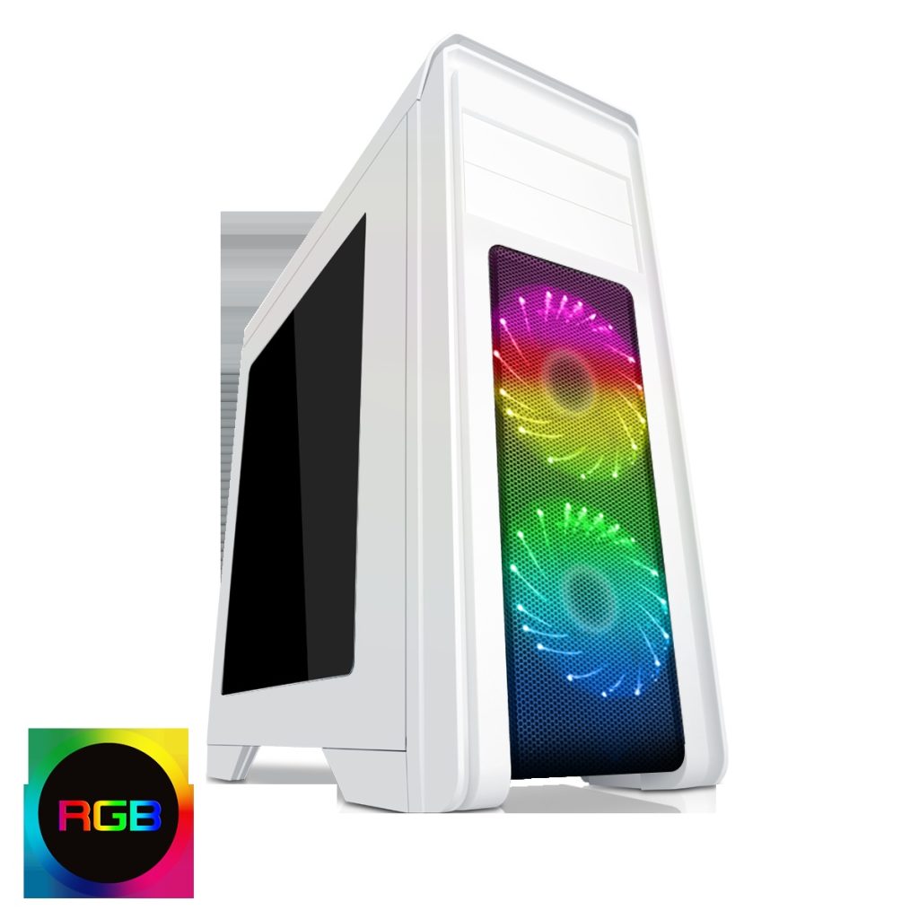 Game Max Falcon White PC Gaming Case with 2 x RGB Front Fans and Remote ...