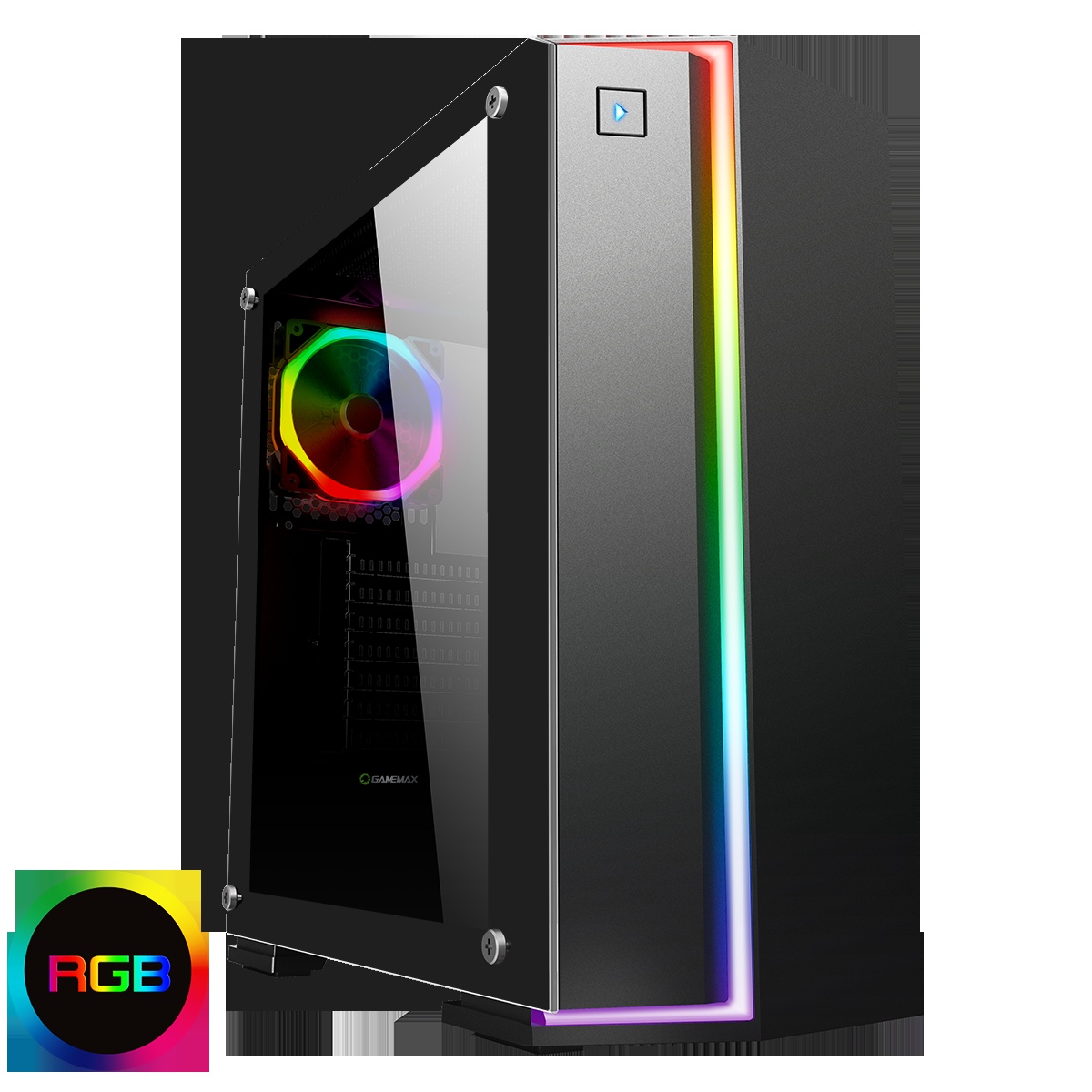 Game Max Starlight RGB Mid-Tower Gaming Case Rainbow Strip and Rear Fan ...