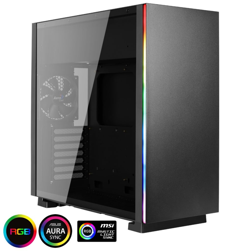 AeroCool Glo Black RGB Mid-Tower Gaming Case With Tempered Glass ...