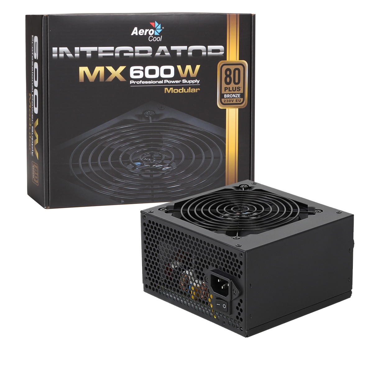 AeroCool Integrator 600W Semi Modular PSU 12cm Black Fan Active PFC ...
