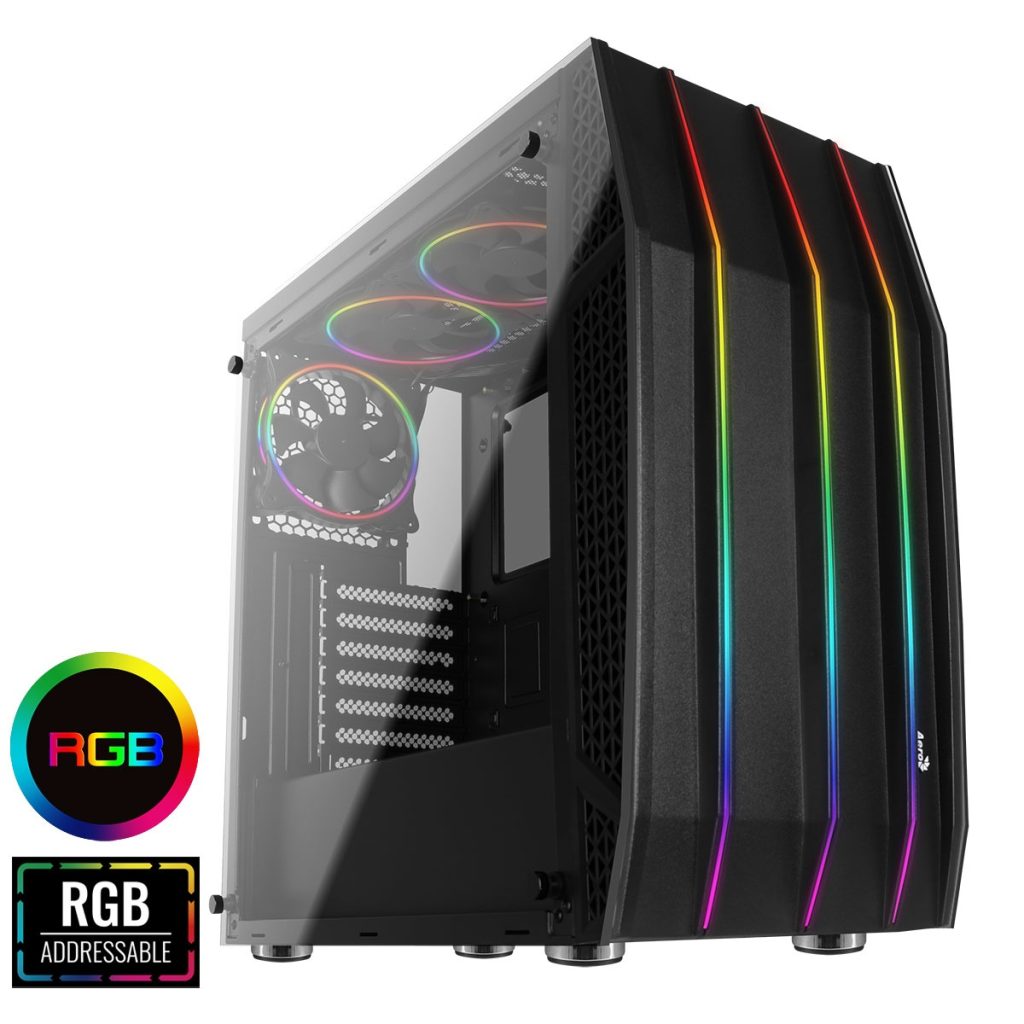 AeroCool Klaw Mid-Tower Tempered Glass Gaming Case With 2 x Addressable ...