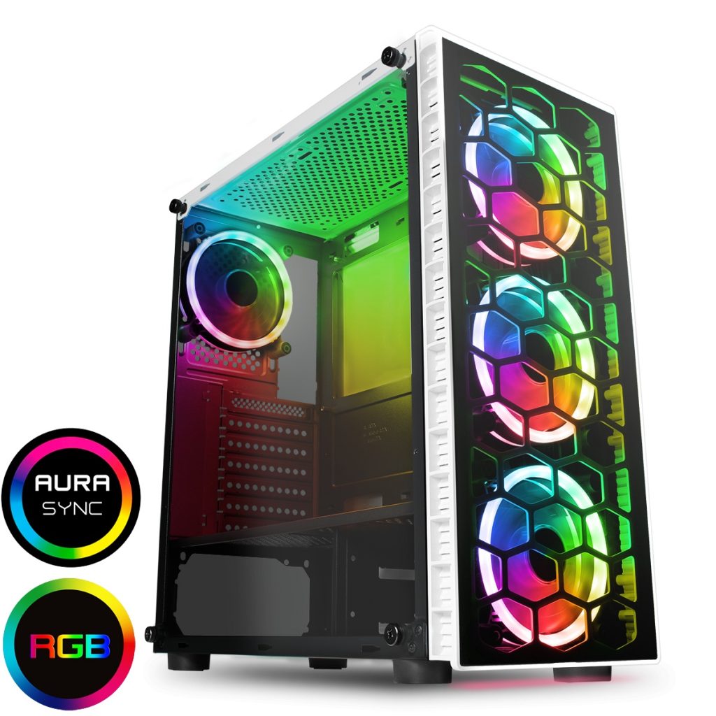 CiT Raider White 4 x Halo Spectrum RGB Fans Glass Front and Side MB ...