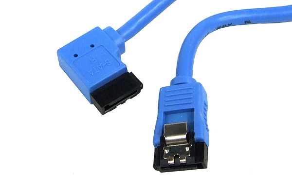 SATA round cable, blue, one side angled 90- right, with latches, 0.30m ...