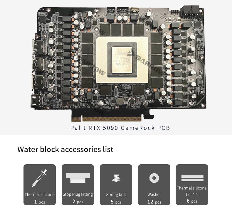 Barrow NVIDIA RTX 5090 Palit GameRock, aRGB Graphics Card Waterblock ...
