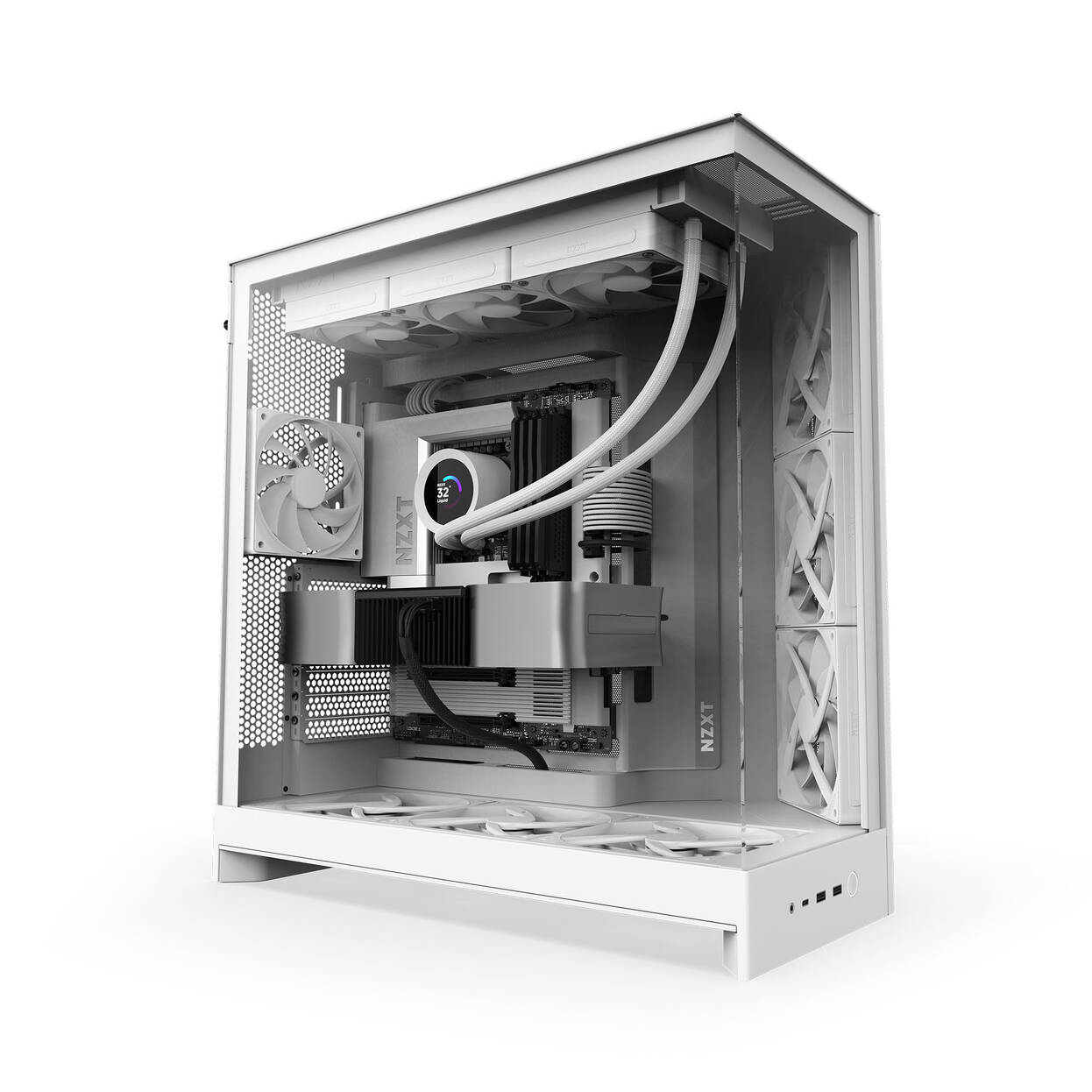 NZXT H9 Flow PC Case, Mid-Tower, ATX, Tempered Glass - White ...